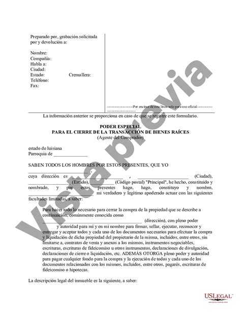 Louisiana Poder Notarial Especial O Limitado Para Transacciones De