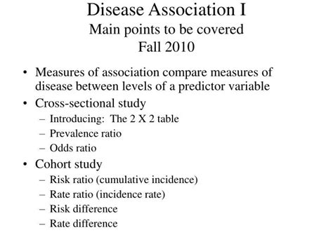 Ppt Disease Association I Main Points To Be Covered Fall 2010