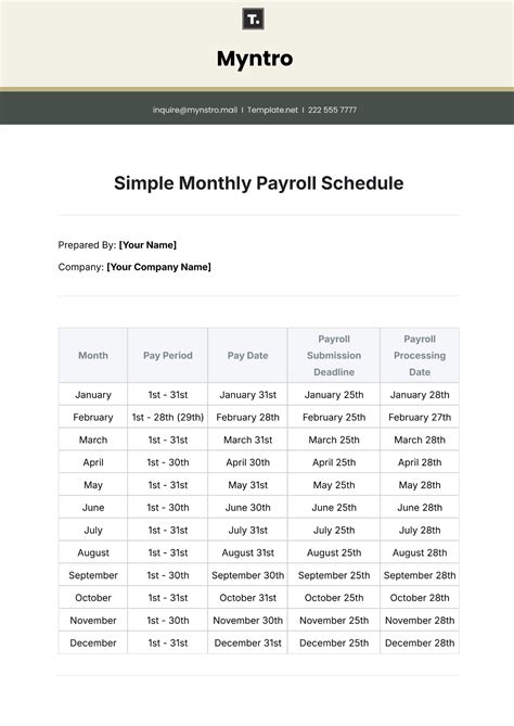 Free Payroll Schedule Templates Editable And Printable