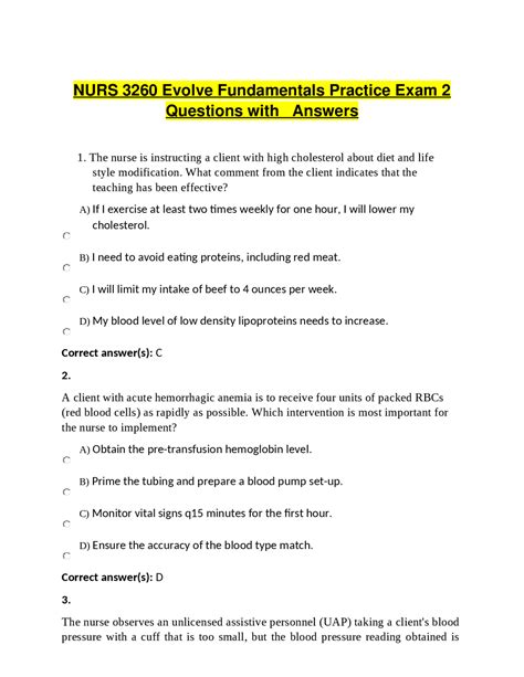 Nurs 3260 Evolve Fundamentals Practice Exam 2 Questions With Answers