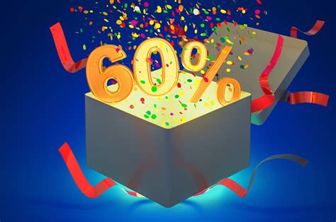 60의 내부 가들어 있는 기프트 박스 휴일 할인 및 제공 개념 진한 파란색 배경의 3d 렌더링 놀라움에 대한 스톡 사진 및 기타 이미지 Istock