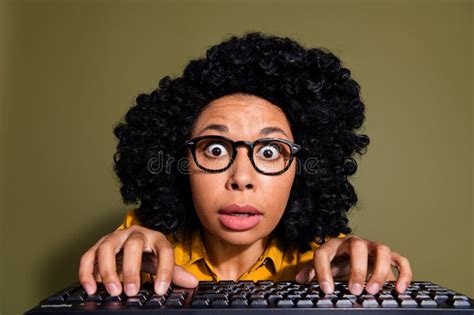 Photo Of Nice Young Woman Typing Keyboard Wear Yellow Shirt Isolated On