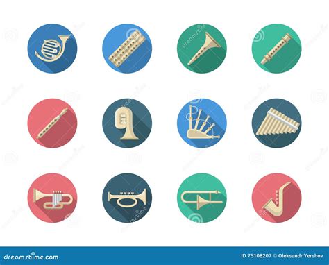 Woodwind And Brass Instruments Round Icons Stock Illustration