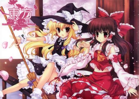 Touhou Girls Blonde Hair Bow Brown Hair Cherry Blossoms