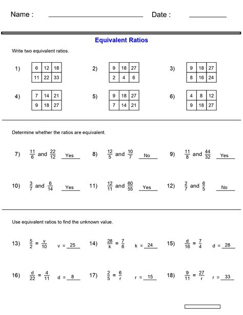 Writing Equivalent Ratios Worksheet