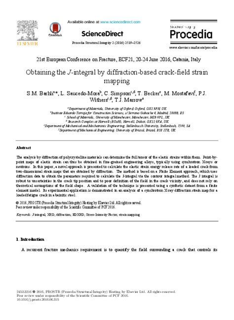 Pdf Obtaining The J Integral By Diffraction Based Crack Field Strain Mapping