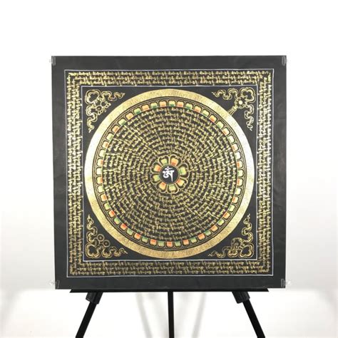 Painting Of Tibetan Tradition Mandala Mantra With Om And Auspicious