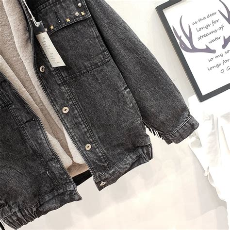 Зимняя джинсовая куртка с вышивкой с заклепками и кисточками Женская Толстая теплая Базовая