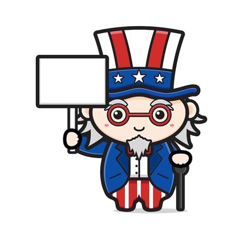 Premium Vector Cute Uncle Sam Holding Balloon Celebrate America