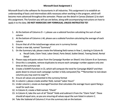 Microsoft Excel Assignment 1 Microsoft Excel Is The