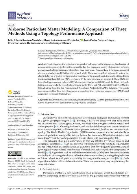 Pdf Airborne Particulate Matter Modeling A Comparison Of Three Methods Using A Topology