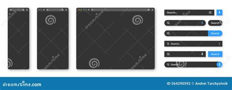 Blank Internet Browser Window With Various Search Bar Templates Dark