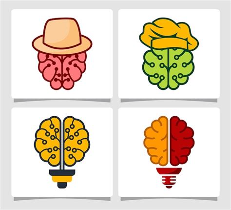 Ensemble Cerveau Logo Template Design Inspiration Vecteur Premium