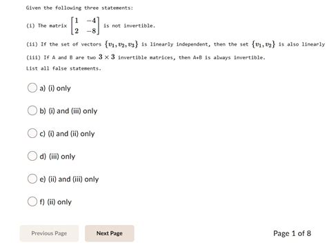 Solved Given The Following Three Statements 1 The Matrix Not
