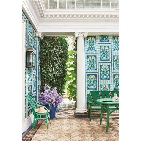 Triana Blue Tile Effect Wallpaper Cole And Son