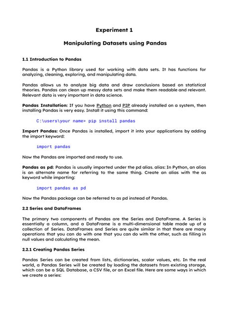 Exp1 Manipulating Datasets Using Pandas Pdf Comma Separated