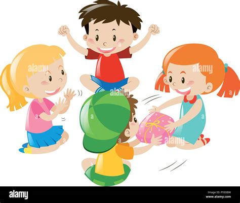 Boys And Girls Passing Object Round The Circle Illustration Stock