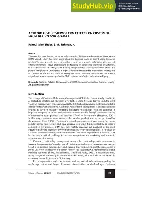 A Theoretical Review Of Crm Effects On Customer Satisfaction And