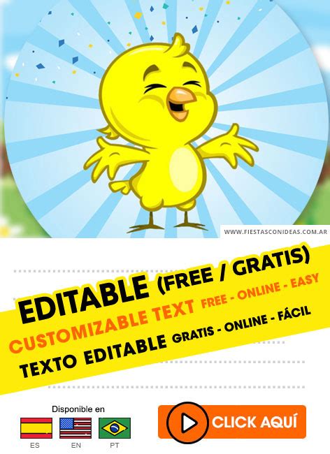 Invitación Cumpleaños Pollito Amarillito Decoracion gallina pintadita
