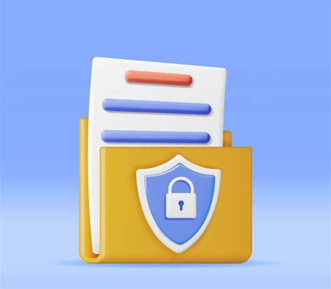 3d document folder with padlock in shield isolated render folder and