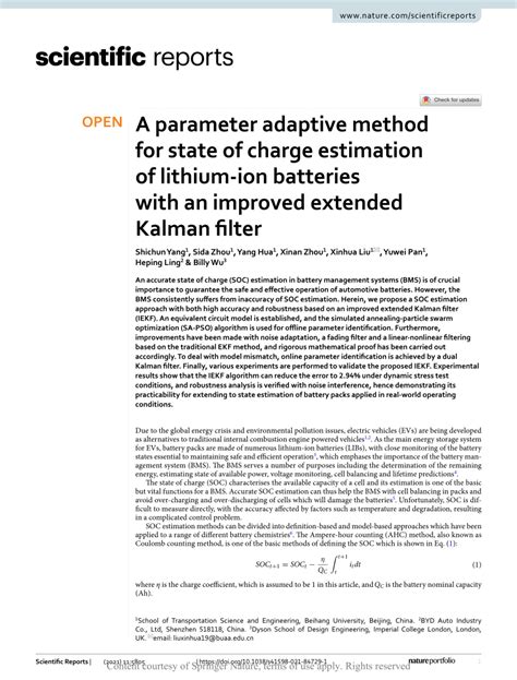 Pdf A Parameter Adaptive Method For State Of Charge Estimation Of