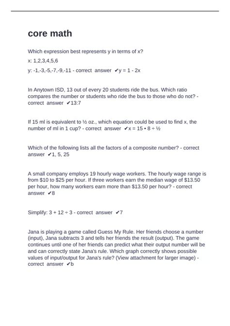 Core Math Question And Answers Correctly Solved 20242025 Math 172