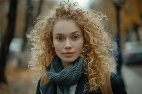 Premium Photo Blonde Woman Walking On Street Turns To Camera