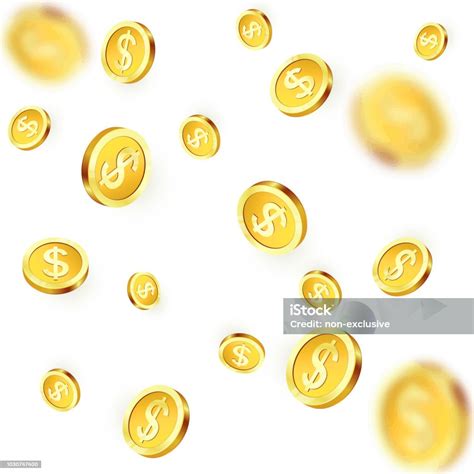 떨어지는 황금 동전 빛나는 금속 달러 비입니다 카지노 잭 팟 승리입니다 벡터 일러스트 레이 션 흰색 배경에 고립 개념에 대한 스톡 벡터 아트 및 기타 이미지 Istock