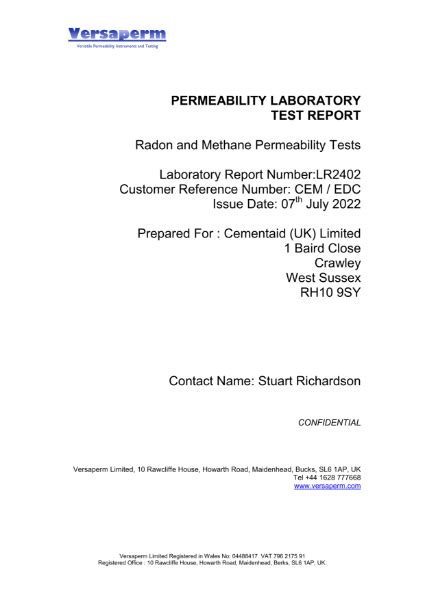 Radon And Methane Permeability Tests Cementaid Uk Ltd Nbs Source