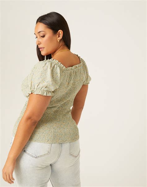 Plus Size Back Smocked Floral Top 2020ave