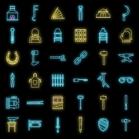 Premium Vector Blacksmith Tools Icons Set Vector Neon
