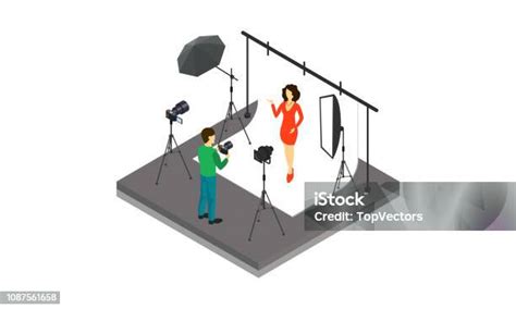 젊은 여자 사진 스튜디오 일 벡터 일러스트 레이 션에 전문 사진 포즈 사진 촬영 이벤트에 대한 스톡 벡터 아트 및 기타 이미지 사진 촬영 이벤트 남자 모던 양식