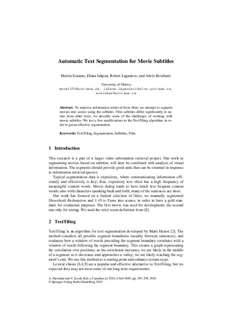 Pdf Automatic Text Segmentation For Movie Subtitles