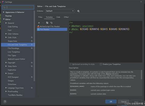 Idea 配置java文件头注释模板和方法注释模板 Java文件头模板 Csdn博客