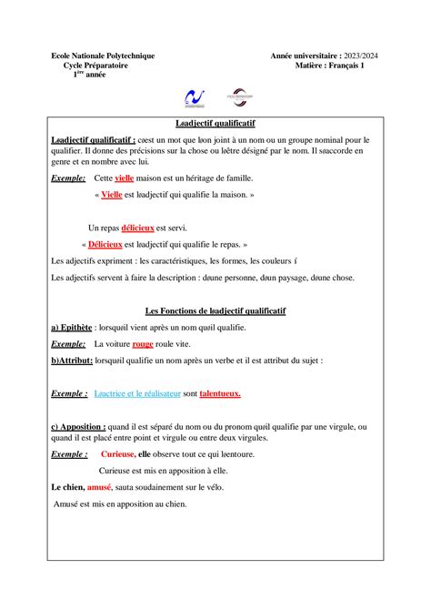 SOLUTION Les Adjectifs Qualificatifs Studypool