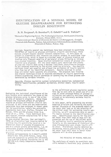 Pdf Identification Of A Minimal Model Of Glucose Disappearance For Estimating Insulin Sensitivity