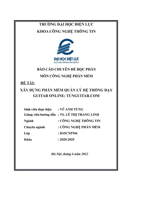 Pttkhdt Quản lý Dạy Guitar Online TRƯỜNG ĐẠI HỌC ĐIỆN LỰC KHOA CÔNG NGHỆ THÔNG TIN BÁO CÁO