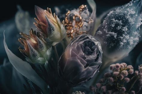 Premium Ai Image Frozen Flower In Ice Generative Ai