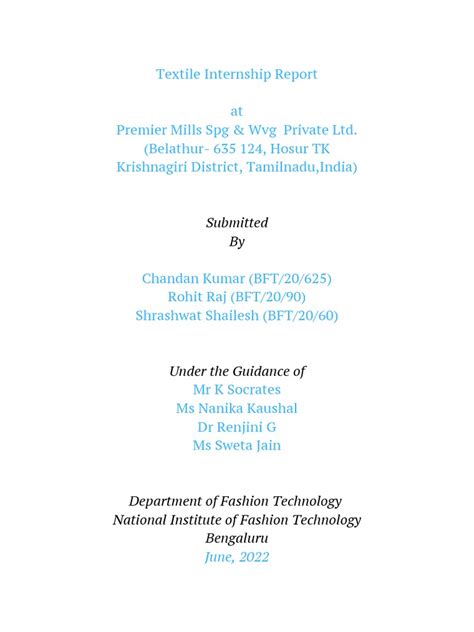 Rohit Raj Textile Internship Report Pdf Spinning Textiles Cotton