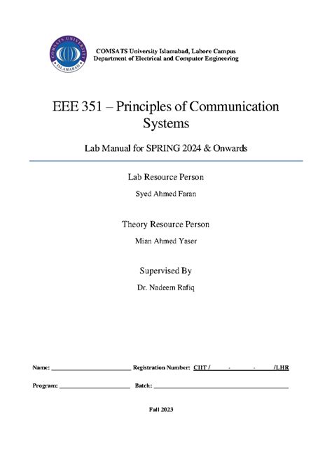 Eee351 Pcs Lab Manual Sp24 Comsats University Islamabad Lahore