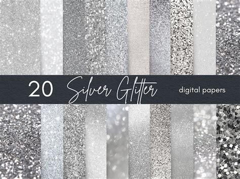 Silver Glitter Digital Paper Silver Shimmer Background Silver Glitter