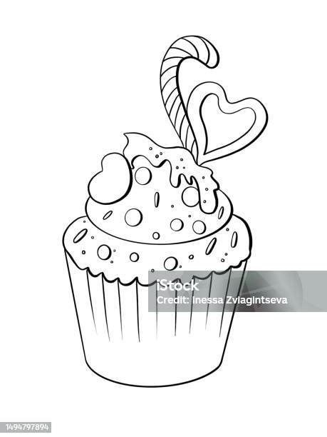 등고선 그림 딸기와 심장 초콜릿 디자인 요소 색칠 스티커 커버 로고 인쇄와 만화 스타일 음식 달콤한 컵 케이크 낮에 대한 스톡 벡터 아트 및 기타 이미지 Istock