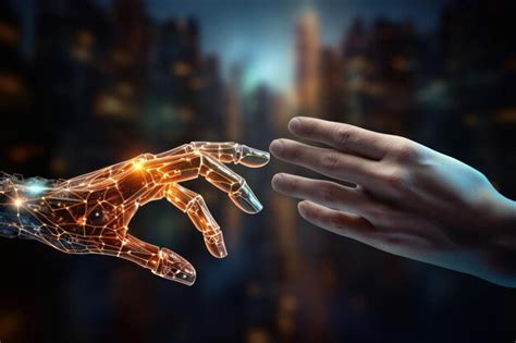 Premium Photo Robot Human Interaction In Futuristic Ai And Digital