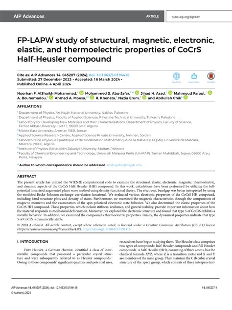 Pdf Fp Lapw Study Of Structural Magnetic Electronic Elastic And