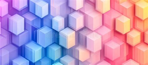Isometric Cubes Float On A Gradient Backdrop In A Pastel Geometric Pattern Stock Illustration