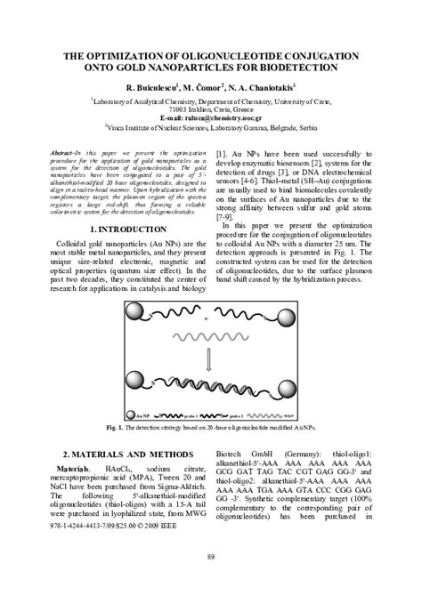 Pdf The Optimization Of Oligonucleotide Conjugation Onto Gold