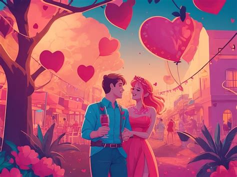 Premium Ai Image Happy Valentines Day Cartoon Illustration