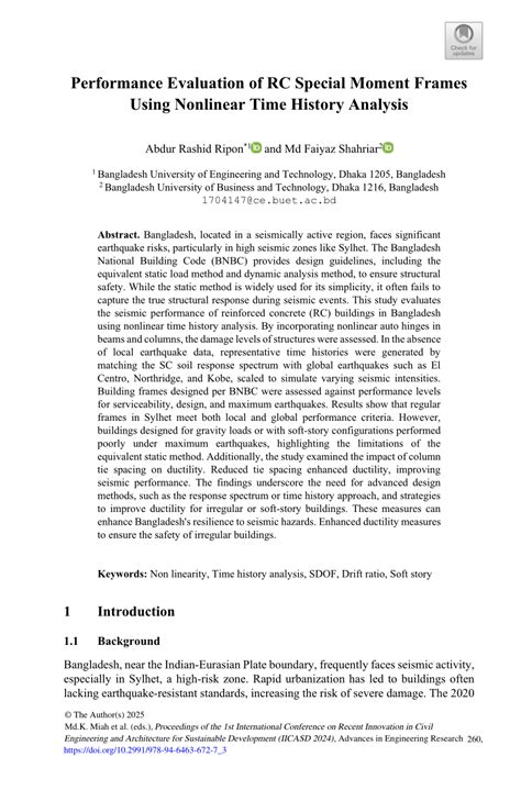 Pdf Performance Evaluation Of Rc Special Moment Frames Using Nonlinear Time History Analysis