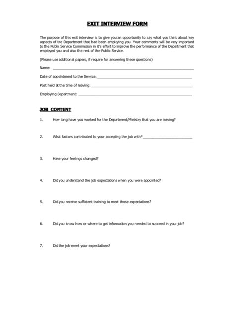 Exit Interview Form Printable Pdf Download