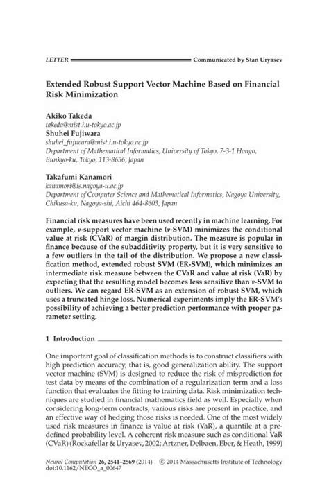 Pdf Extended Robust Support Vector Machine Based On Financial Risk Minimization Dokumentips